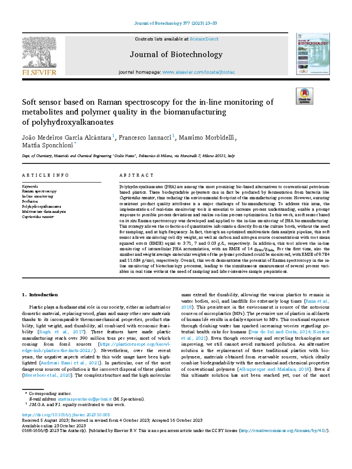 Soft Sensor Development for PHA Monitoring via Raman Spectroscopy in ...