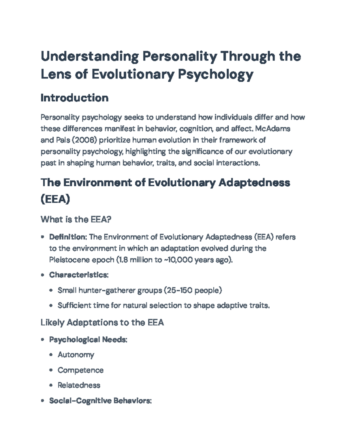Understanding Personality Through Evolutionary Psychology: EEA Insights ...