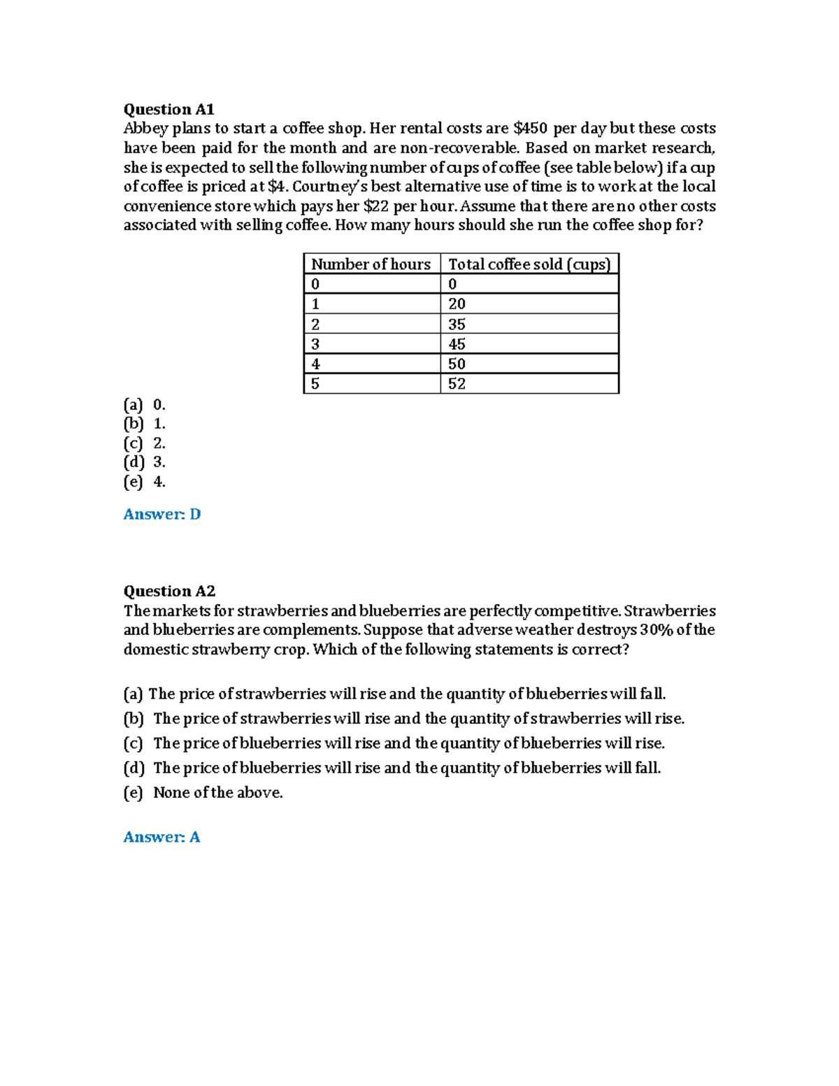 ECON10004 2020 S1 Final Exam - Solutions - Question A Abbey plans to ...