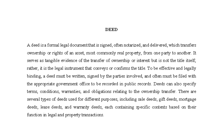 Legal Deeds Overview: Types, Components & Examples - Studocu