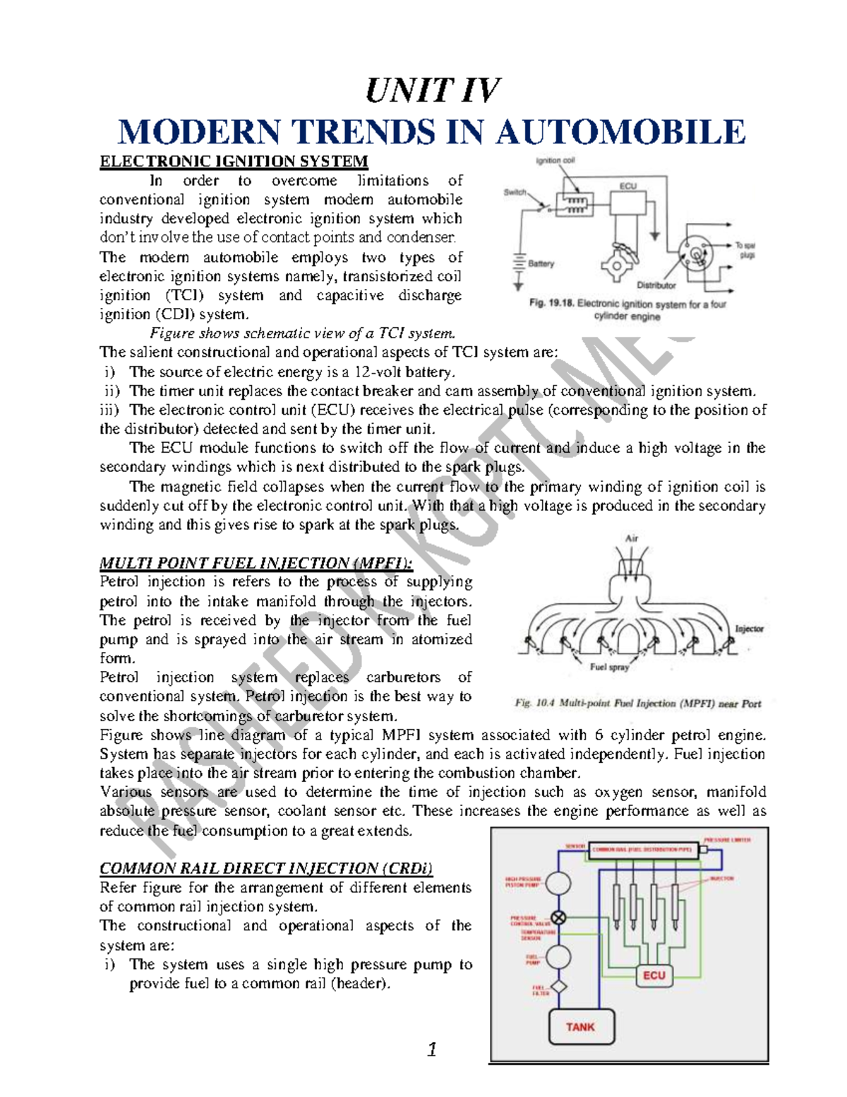 AE Module-IV Notes ( Modern Trends IN Automobile) - UNIT IV MODERN ...