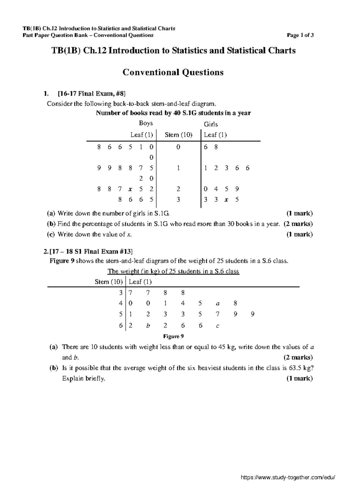 TB(1B) Ch.12 Statistics & Charts Final Exam Question Bank - Studocu