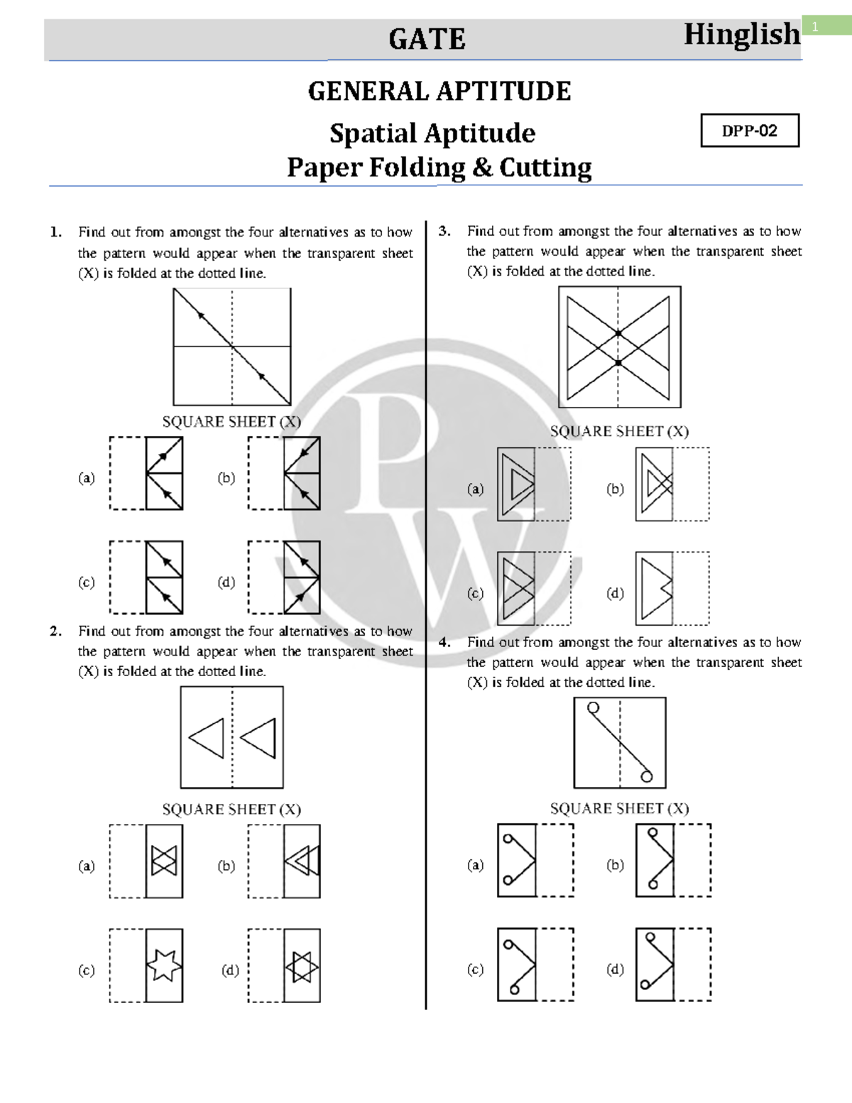 Spatial Aptitude DPP 02 (By Amulya Ratan Sir) - GATE Hinglish Find out from amongst the four ...