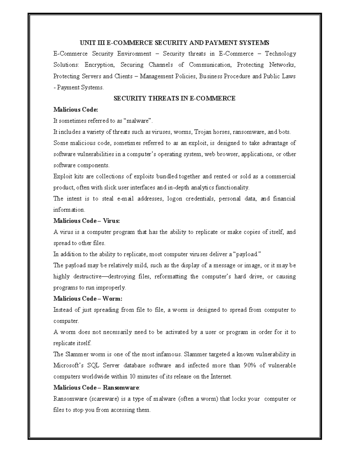 Electronic Commerce - Module 3 - UNIT III E-COMMERCE SECURITY AND ...