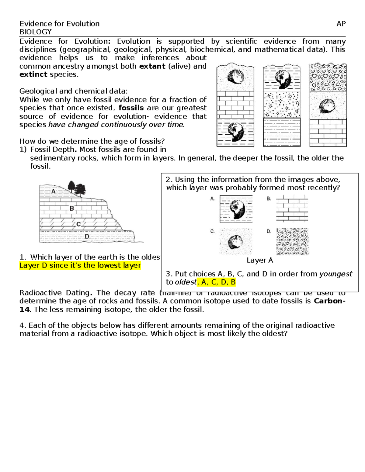 Evidence for Evolution: Key Concepts and Insights - AP BIOLOGY - Studocu