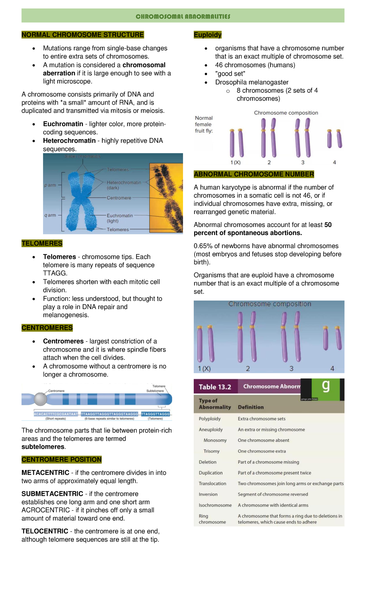 Chromosomal abnormalities - NORMAL CHROMOSOME STRUCTURE Mutations range ...