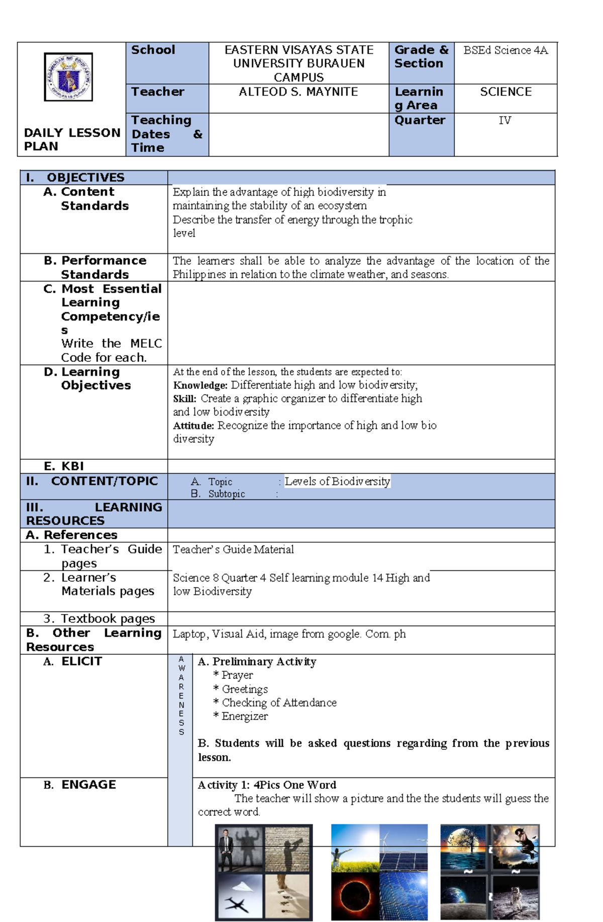 7ES LP IN Science: Daily Lesson Plan on Solar Eclipse - Studocu
