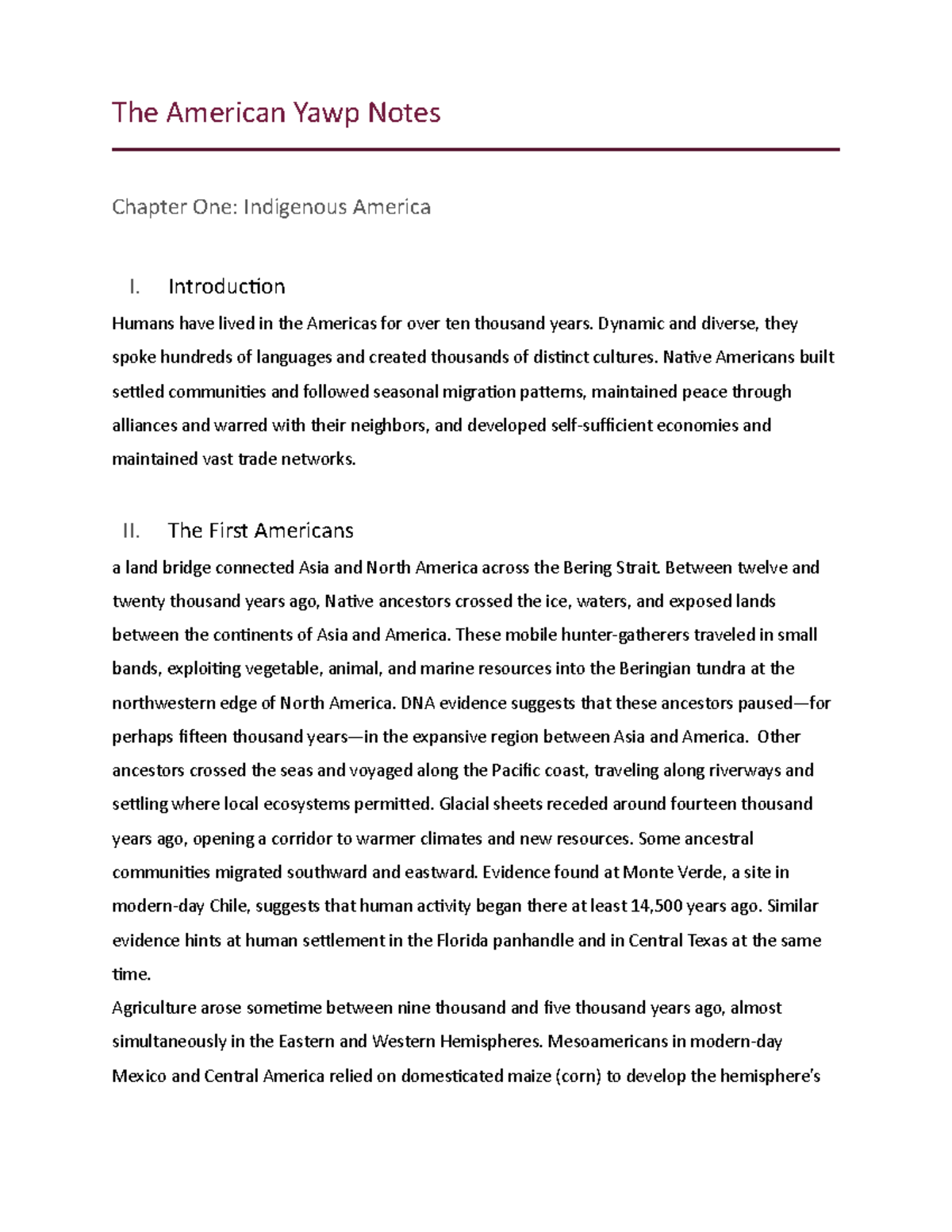 American Yawp Ch. 1 Notes - Indigenous America Insights - Studocu