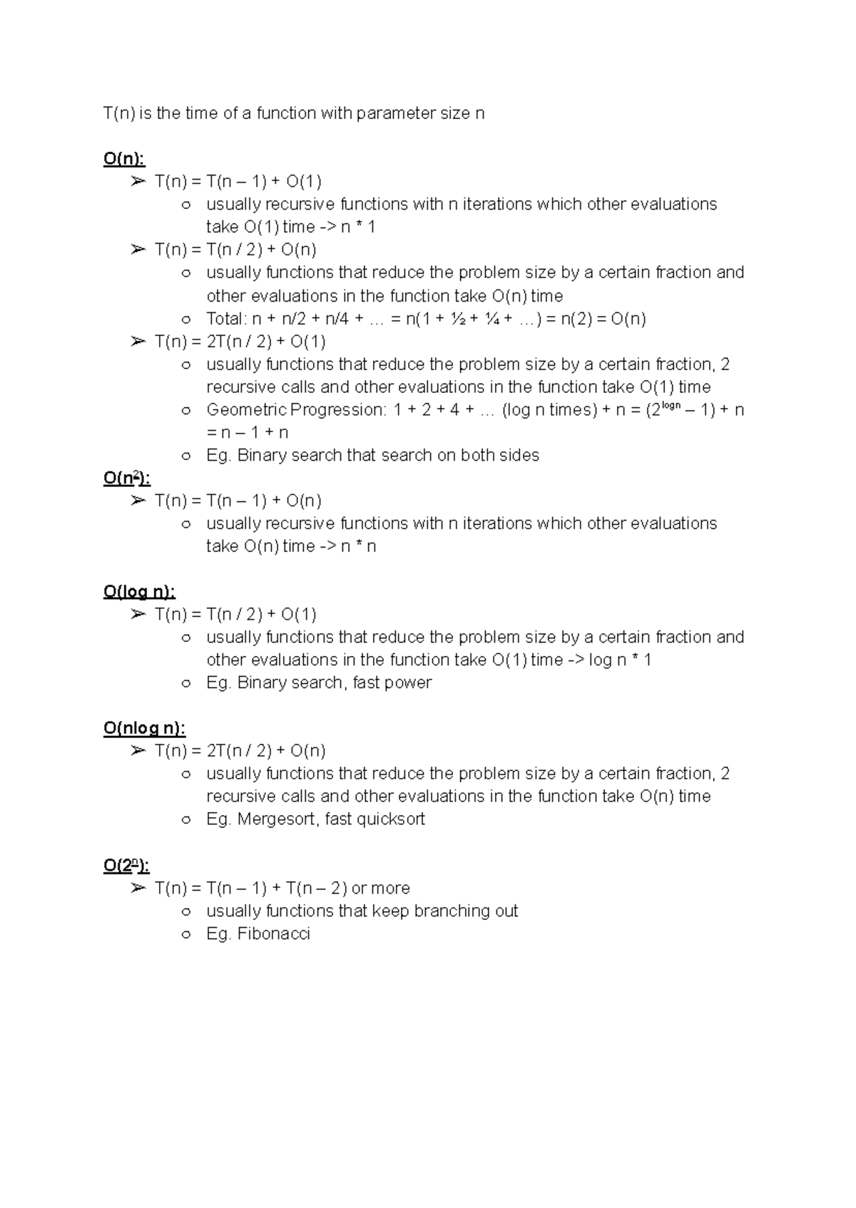 Order of Growth Summary for CS1101s: Time Complexity Analysis - Studocu