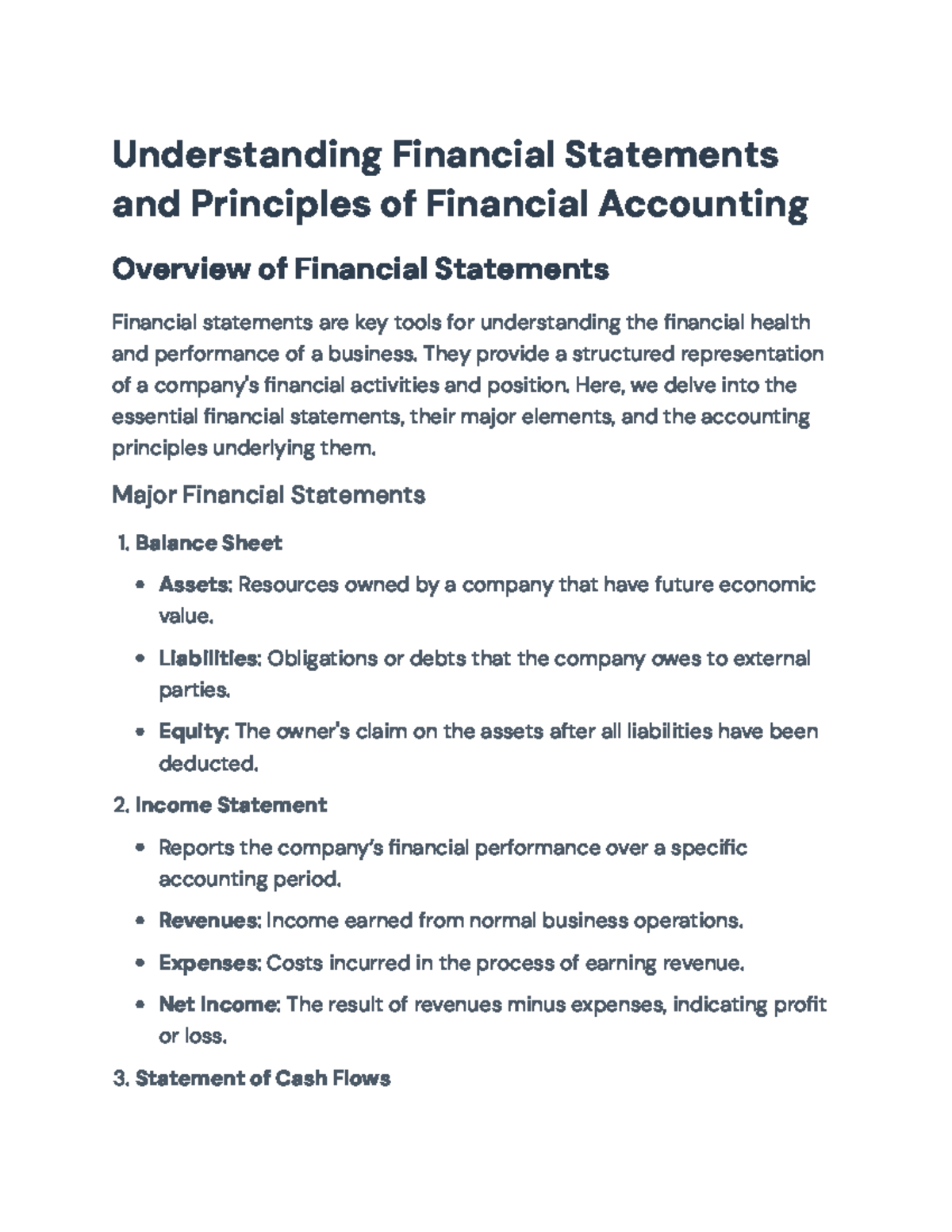 Overview of Financial Statements & Accounting Principles (ACCT 101 ...