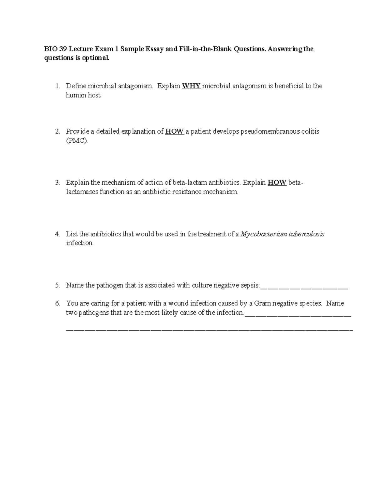 BIO 39 Lecture Exam 1 Sample Essay Questions and Answers - Studocu
