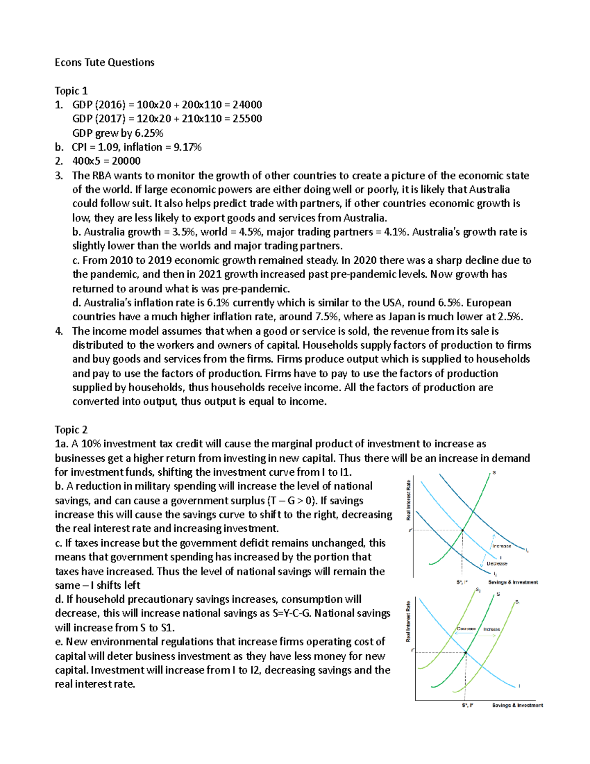 Econs Tutoring Questions: Key Economic Concepts and Trends Analysis ...