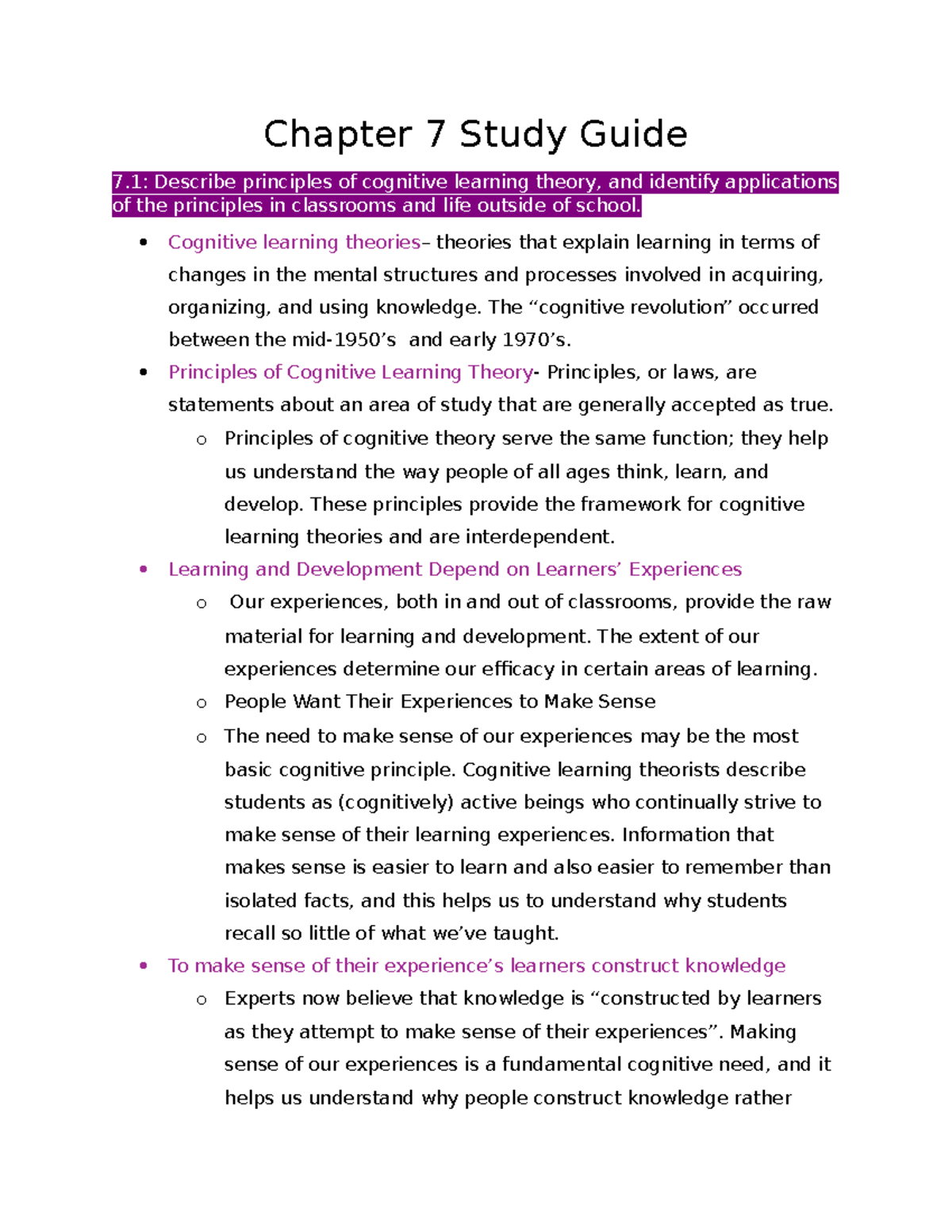 Chapter 7 Study Guide - Notes - Chapter 7 Study Guide 7: Describe ...