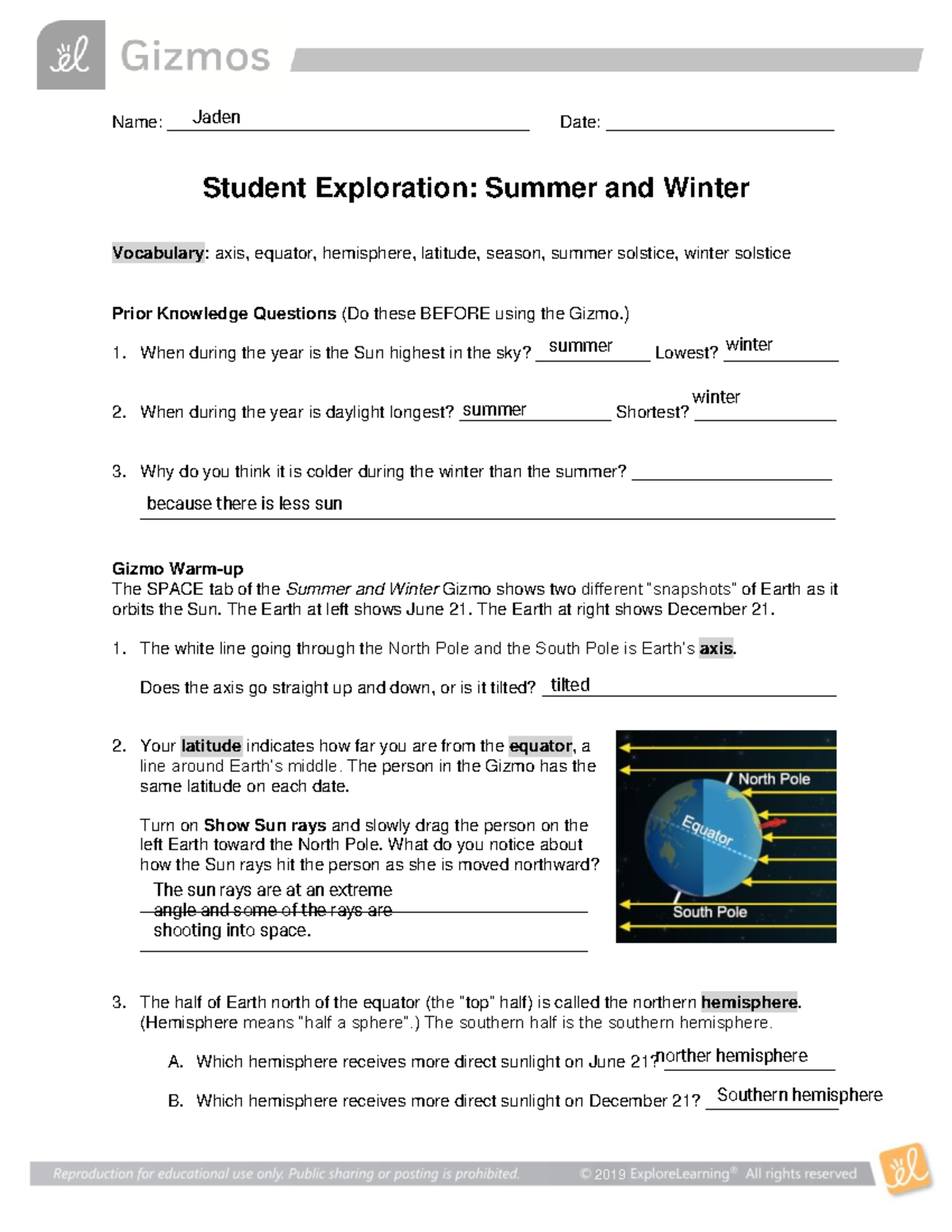 Exploring Seasons: Summer & Winter Gizmo Analysis - Studocu