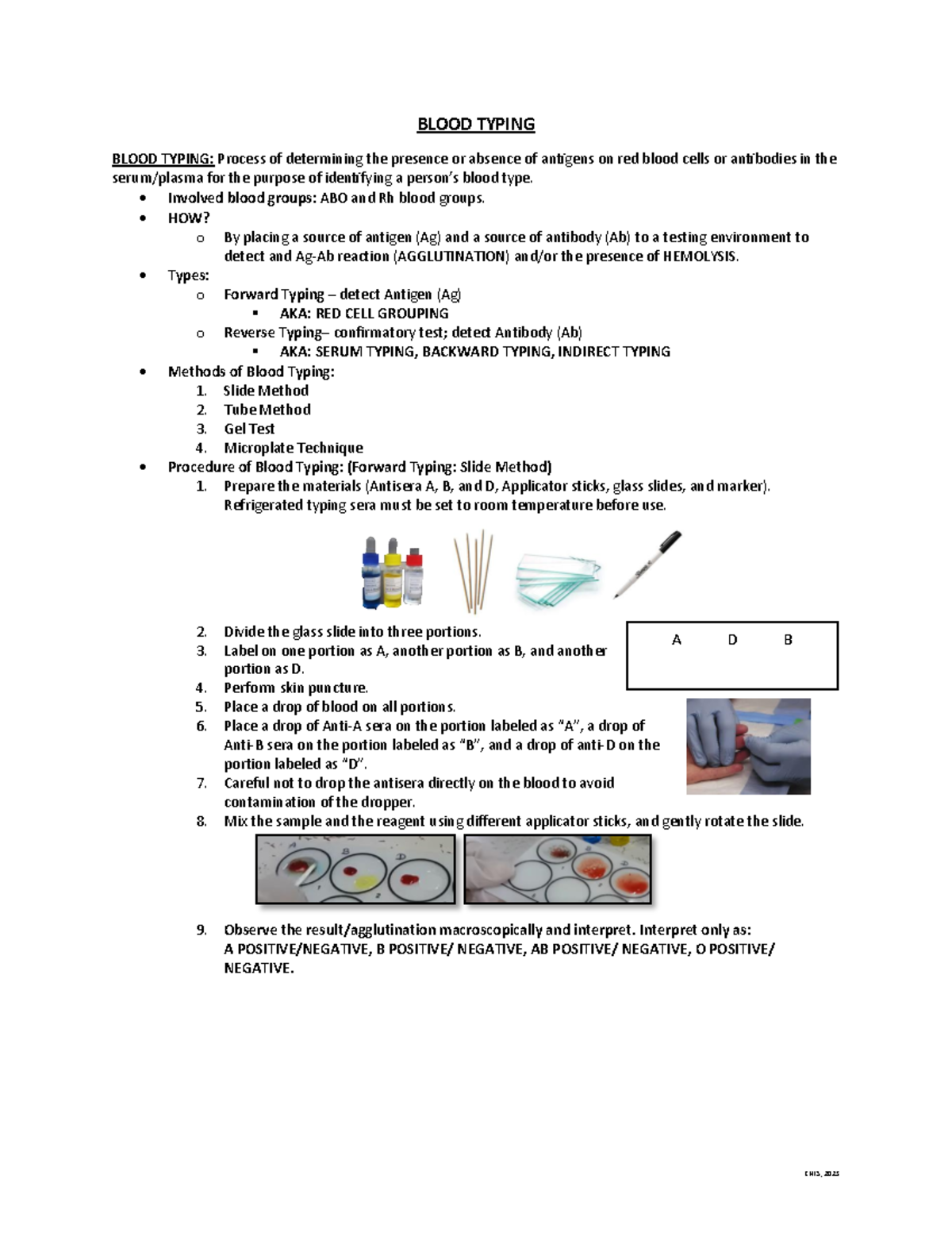 KNFS 2023 Blood Typing Techniques and Procedures - REVIEWER - Studocu