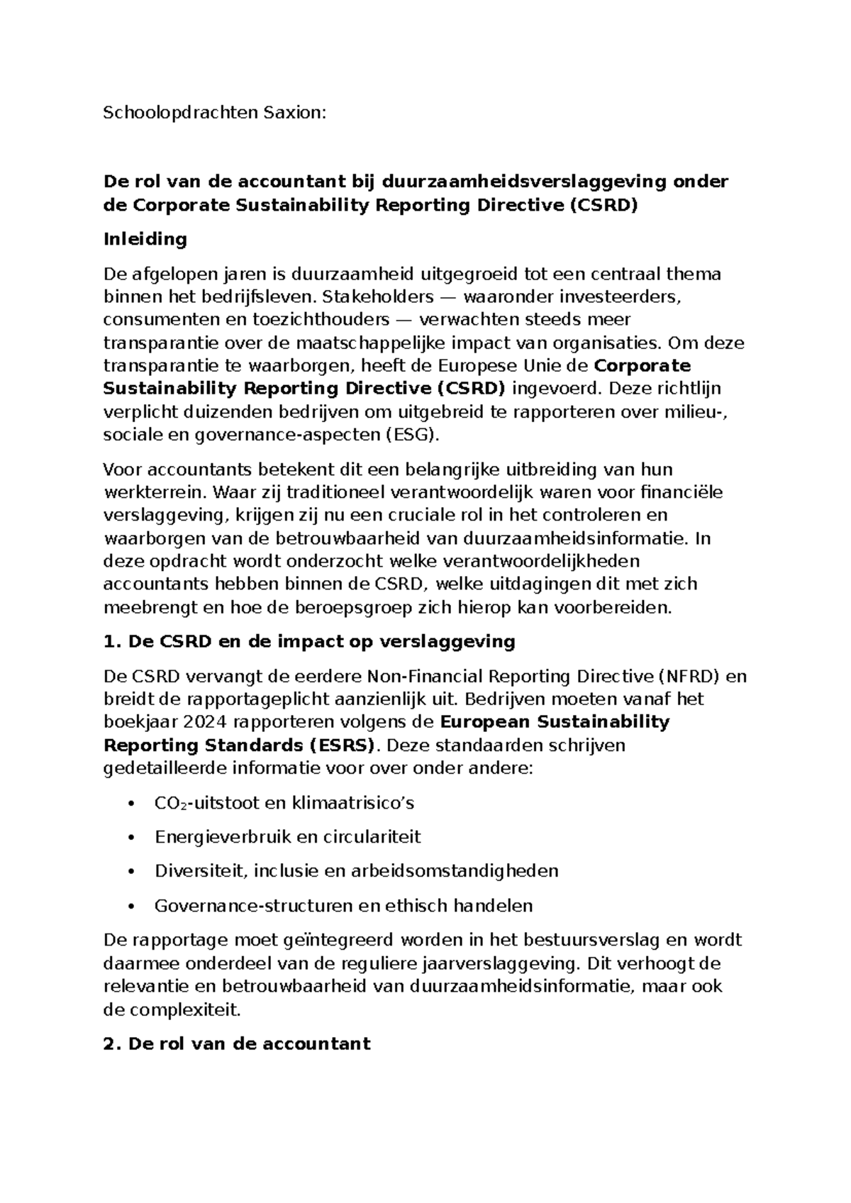 Voorbeeldopdracht Saxion: De Rol van Accountants bij CSRD - Studeersnel