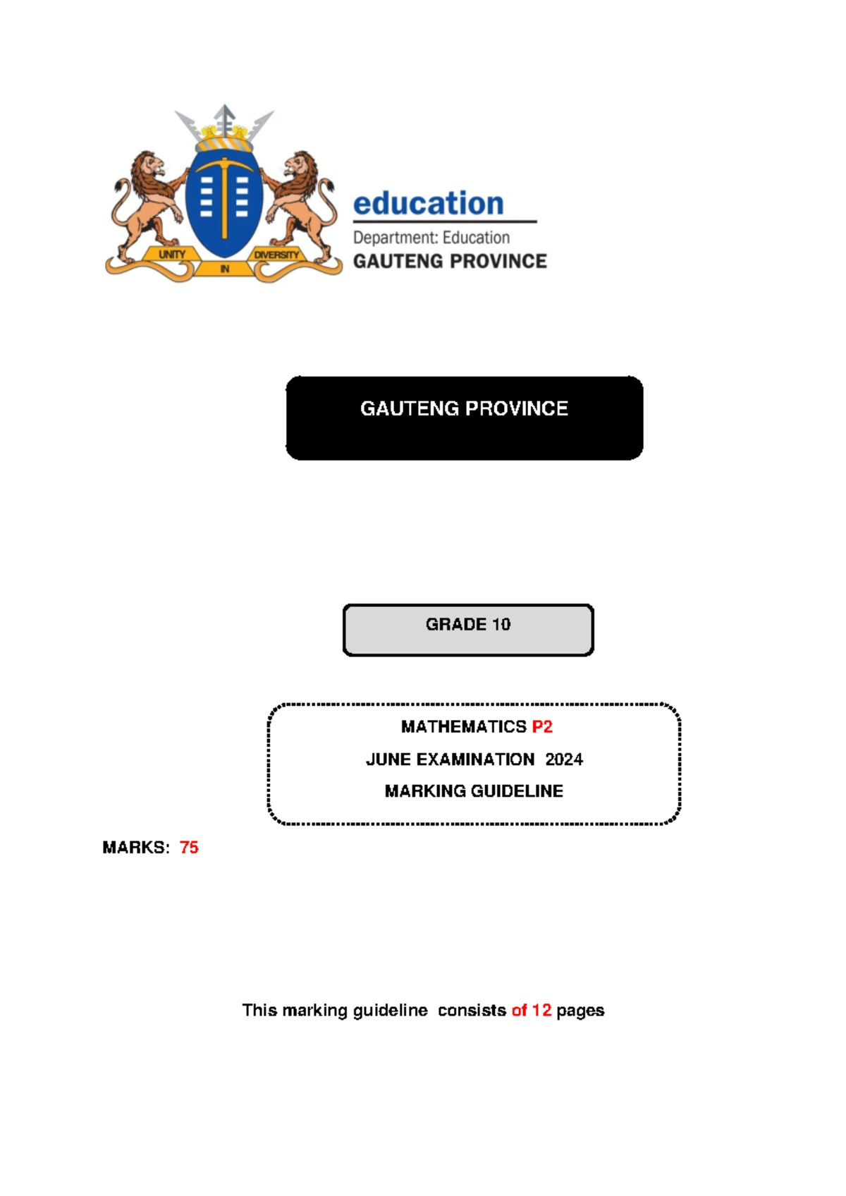 Mathematics Grade 10 June Exam Paper 2 - 2024 Control Test - Studocu