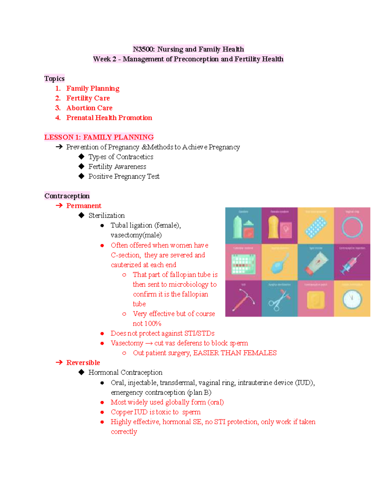 N3500: Week 2 - Management of Preconception & Fertility Health - Studocu