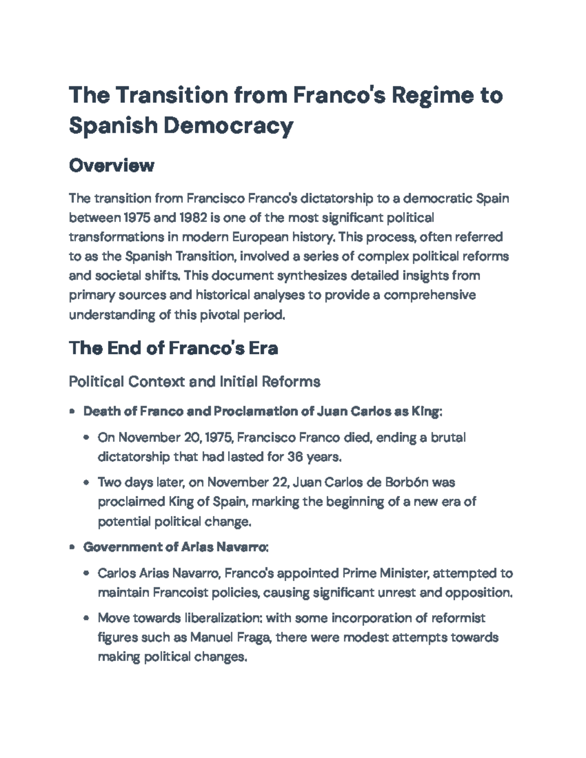 The Transition from Franco's Dictatorship to Spanish Democracy (HIST ...