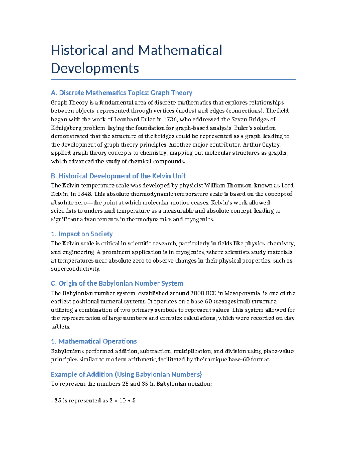 Historical and Mathematical Developments in Discrete Math and Beyond ...