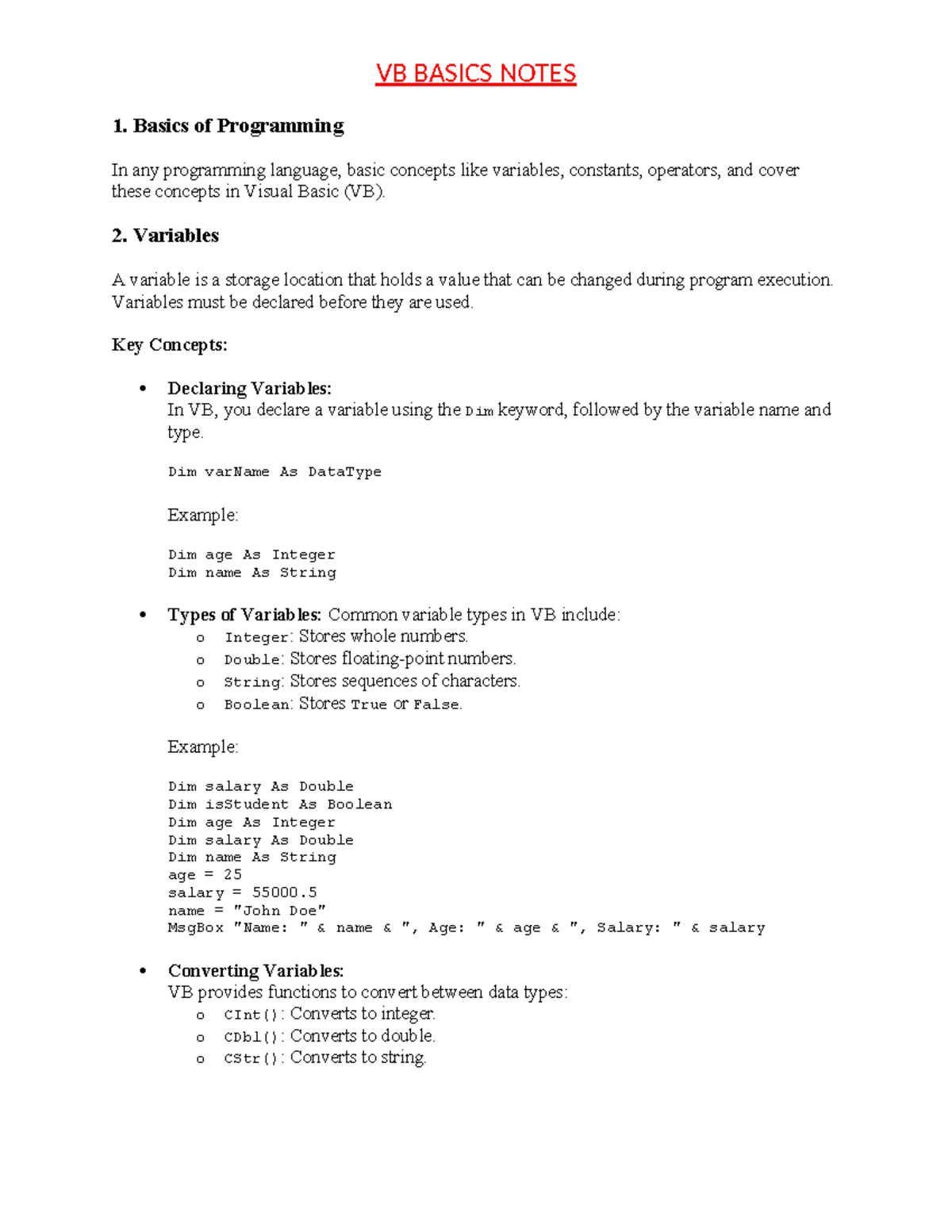 Vb-lecture 1 - Vb UNIT 3 LECTURE NOTES - 1. Basics of Programming In ...