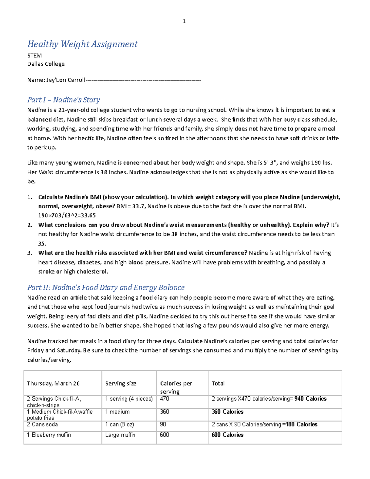 Healthy Weight Assignment - Healthy Weight Assignment STEM Dallas ...