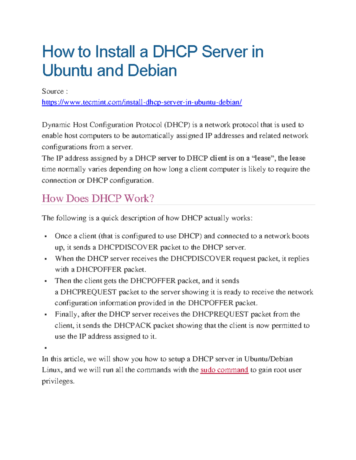 Installing a DHCP Server on Ubuntu & Debian: A Step-by-Step Guide - Studocu