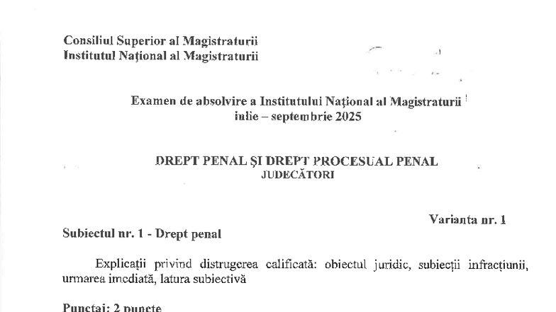 Examen de Absolvire INM 2025: Drept Penal și Drept Procesual Penal ...