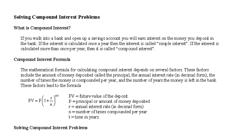 Finance - MATH 101: Solving Compound Interest Problems and Examples ...