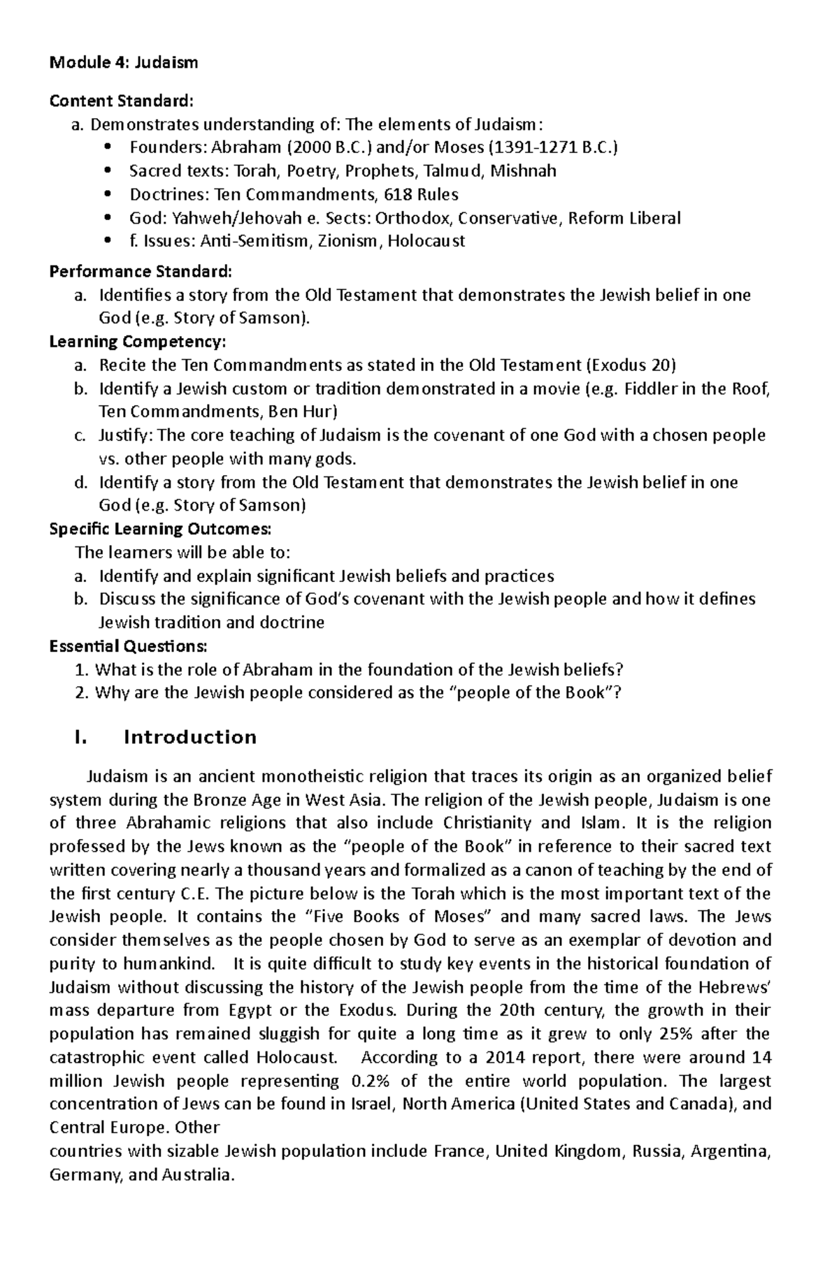 Module 4: Understanding Judaism - Key Concepts and Beliefs - Studocu