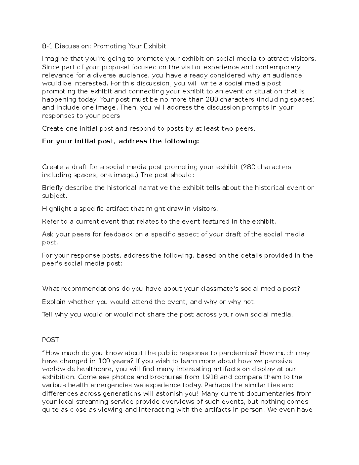 ART 305 Week 8 Discussion: Promoting Your Exhibit on Social Media - Studocu
