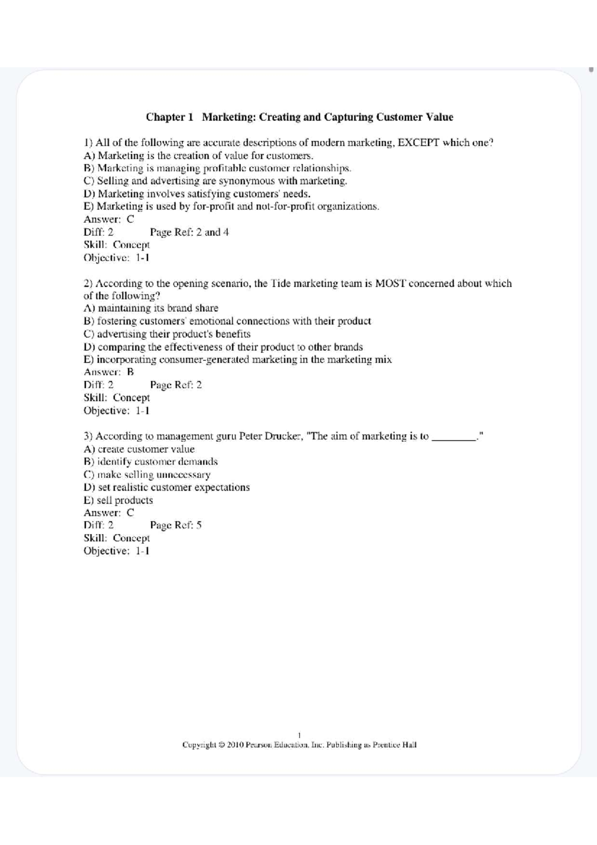 BUSI 101 Quiz: Chapter 1 - Creating and Capturing Customer Value - Studocu