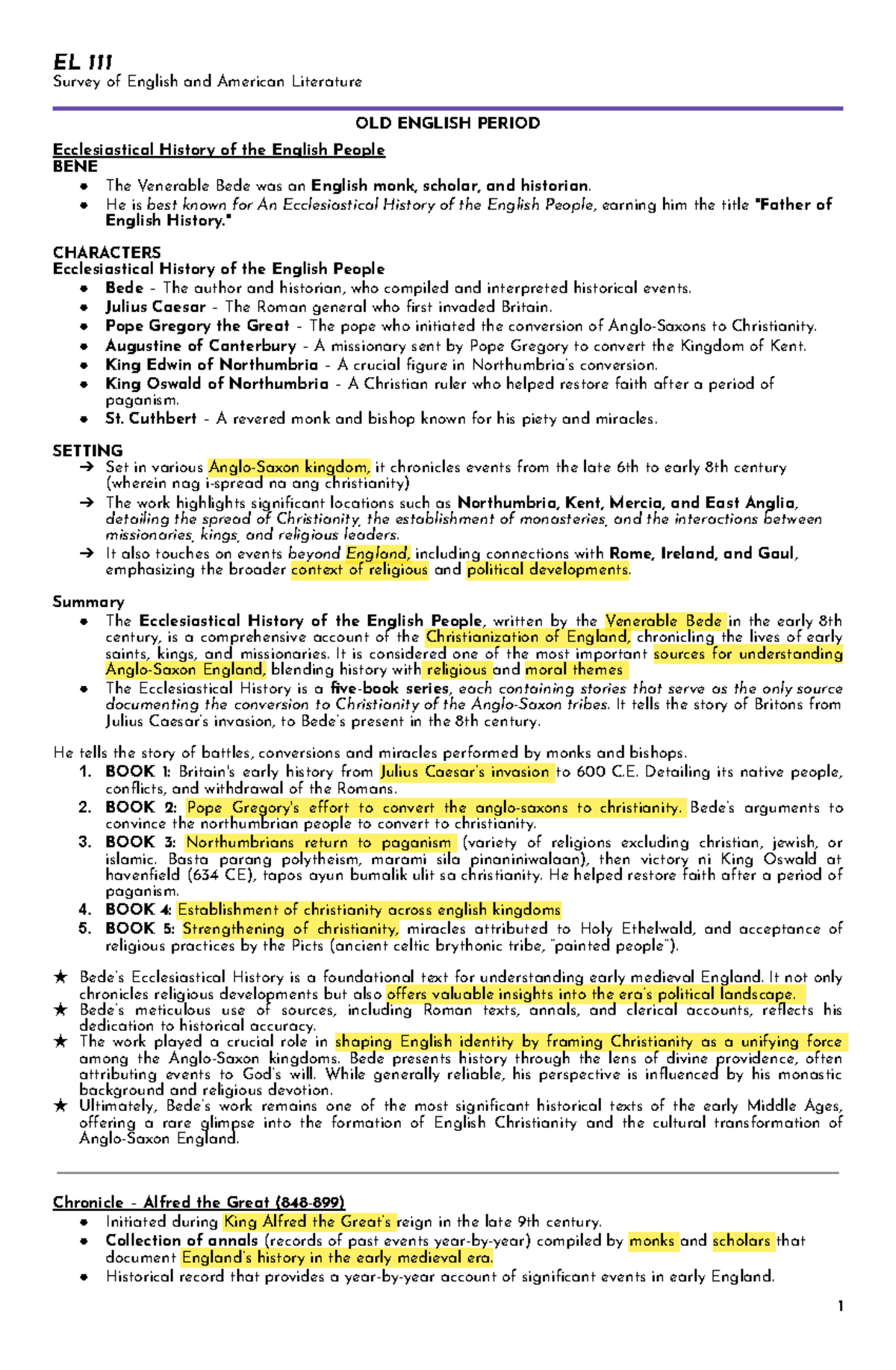 EL Survey of English and American Literature: The Venerable Bede's ...