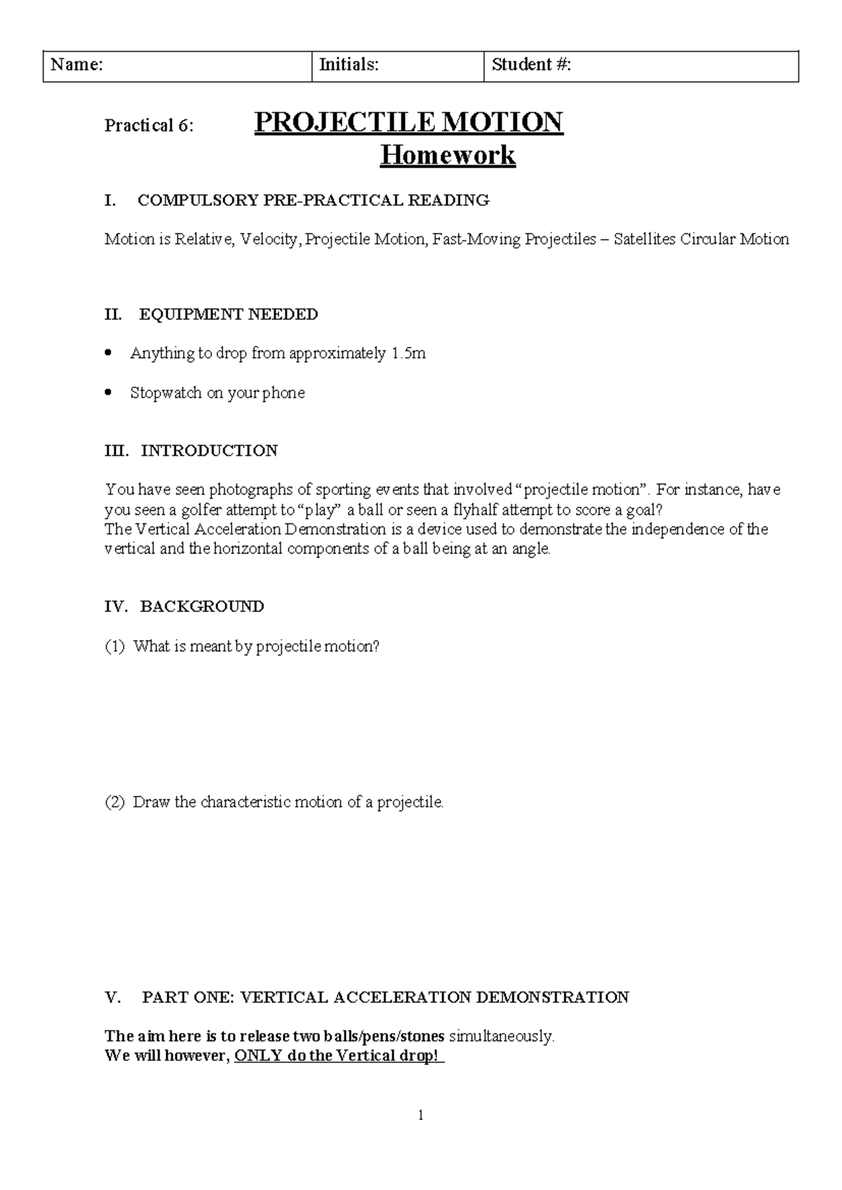PHY116 Prac 6: Understanding Projectile Motion and Vertical ...