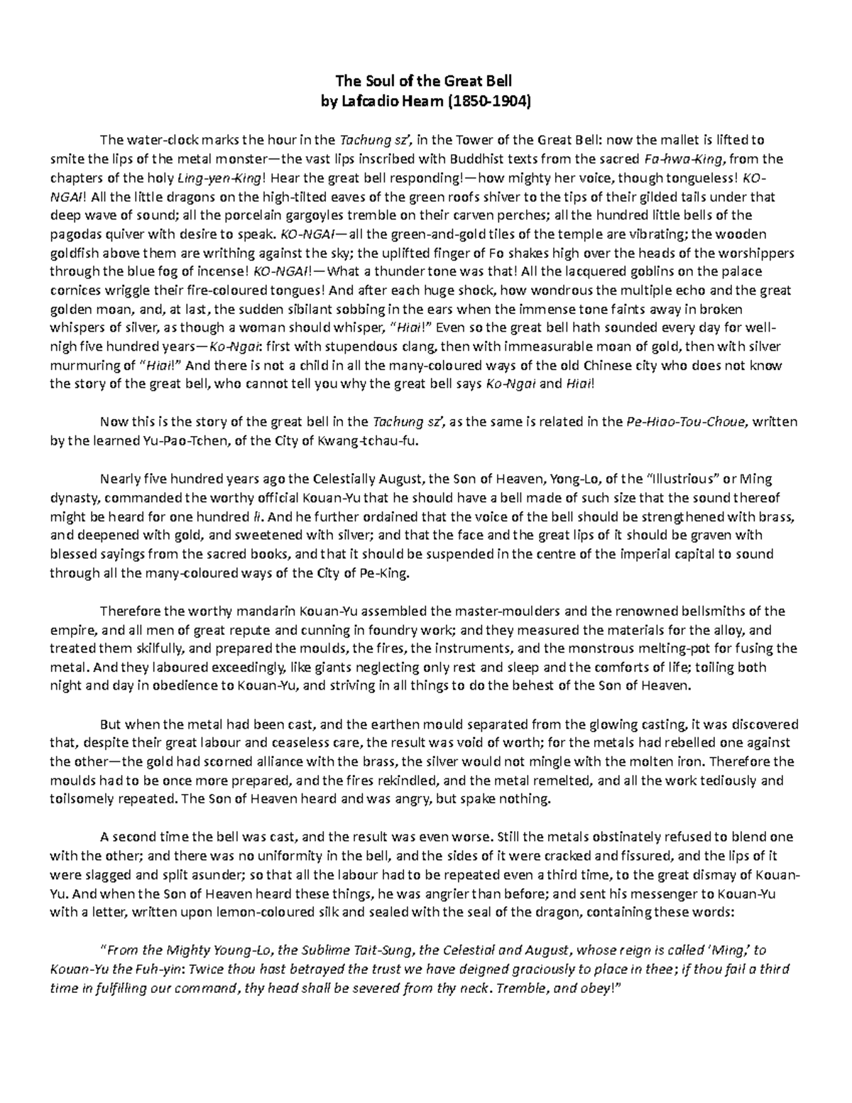 The Soul of the Great Bell: A Study of Ko-Ngai's Sacrifice - Studocu