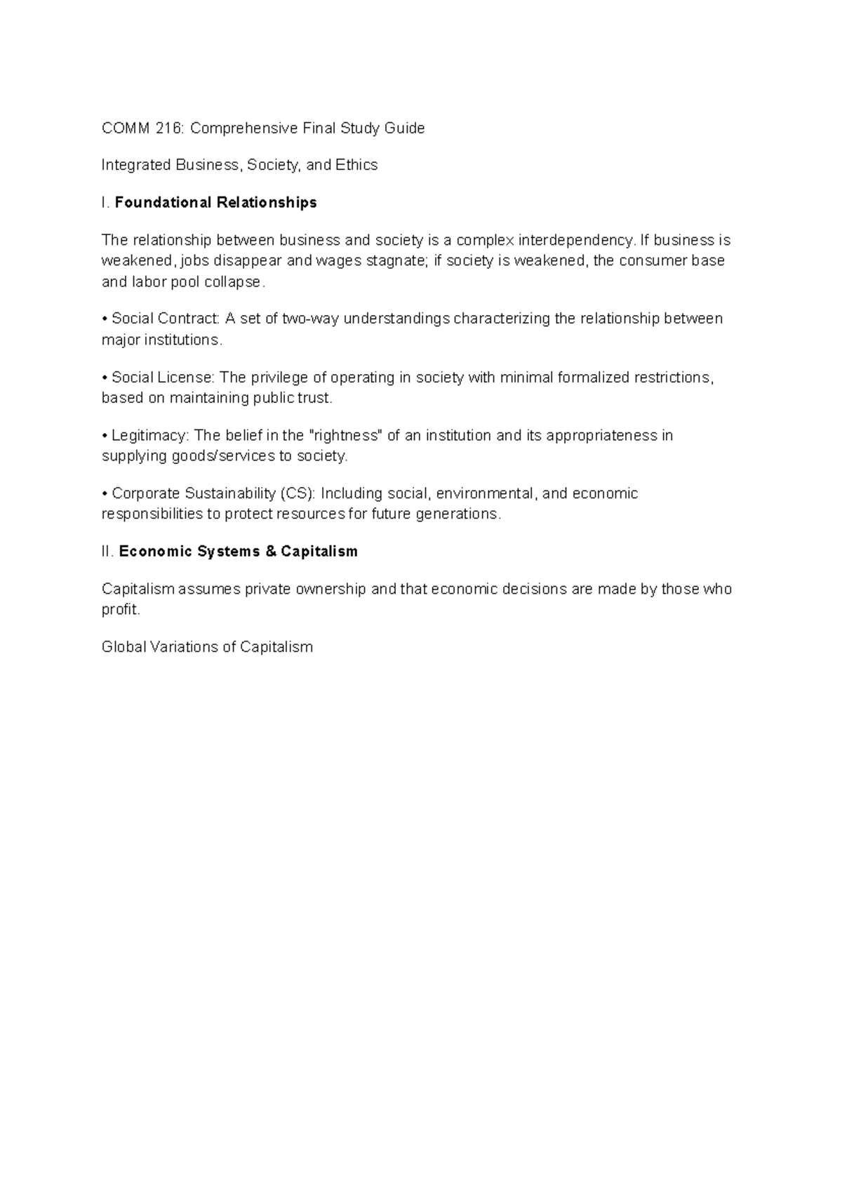 COMM 216: Comprehensive Final Exam Study Guide on Business Ethics - Studocu