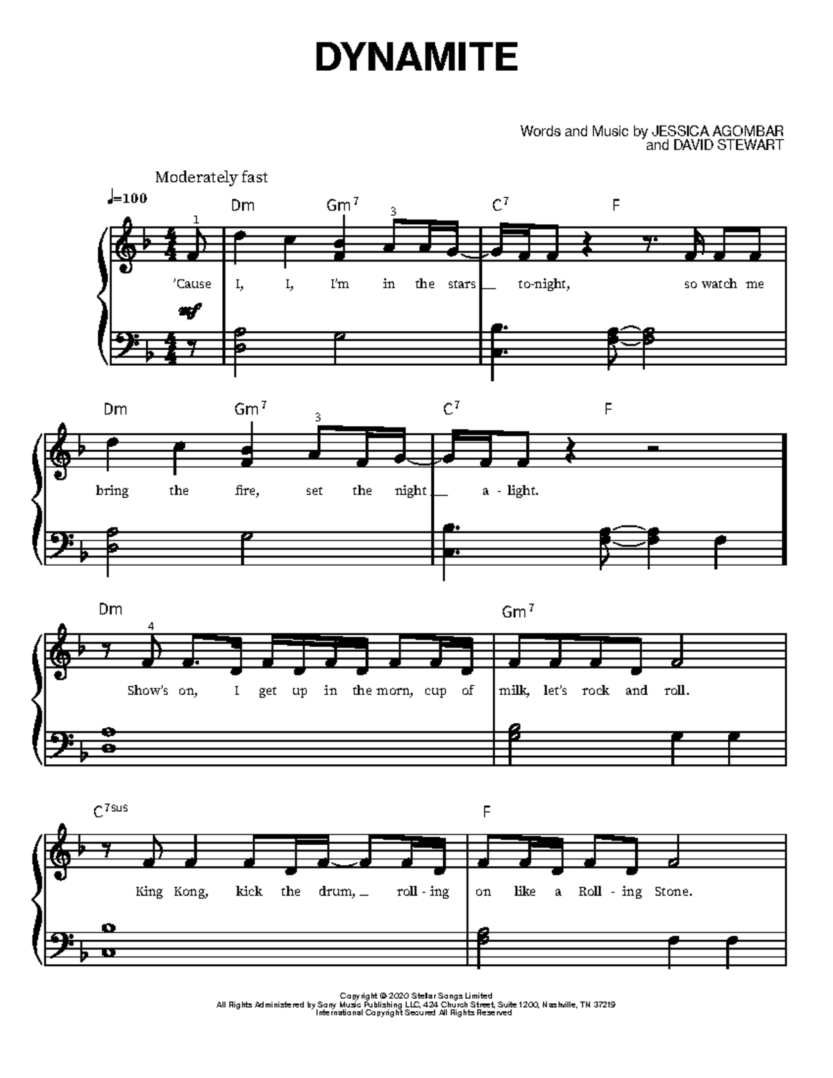 Dynamite - Partitura - DYNAMITE Words and Music by JESSICA AGOMBAR and ...