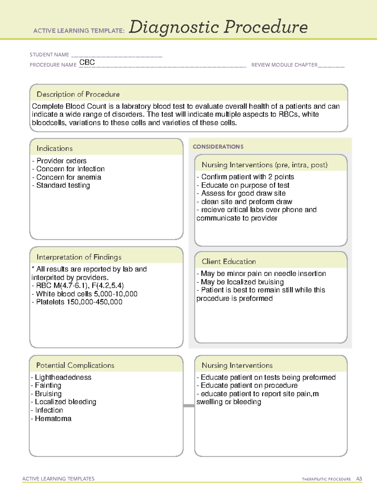 CBC Diagnostic Procedure Template: Active Learning Overview - Studocu