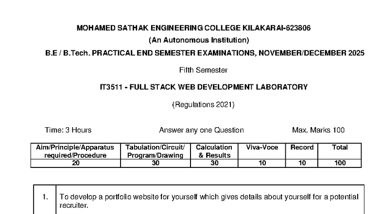 IT3511 Full Stack Web Dev Lab Practical Exam Questions 2025 - Studocu