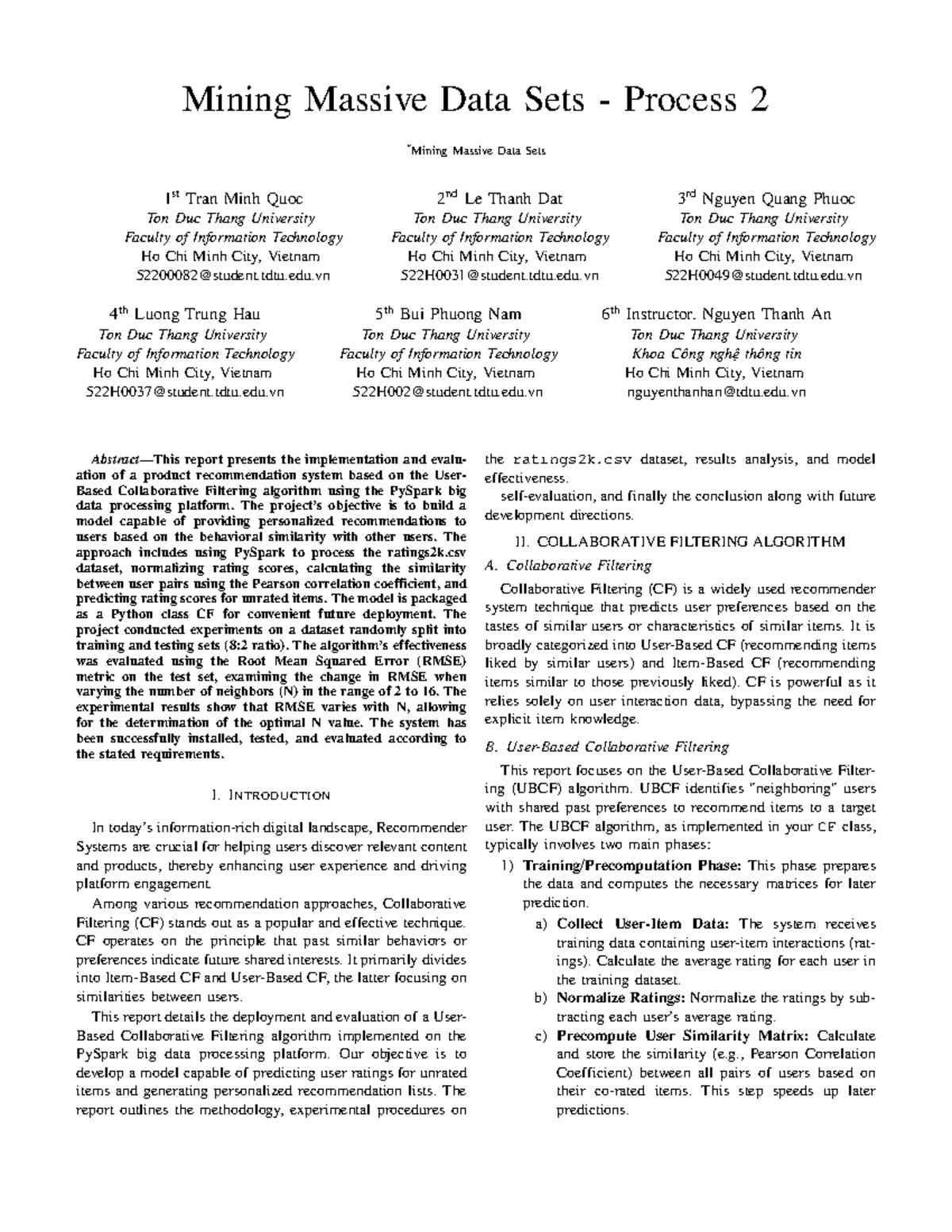 Mining Massive Data Sets: User-Based Collaborative Filtering Report ...