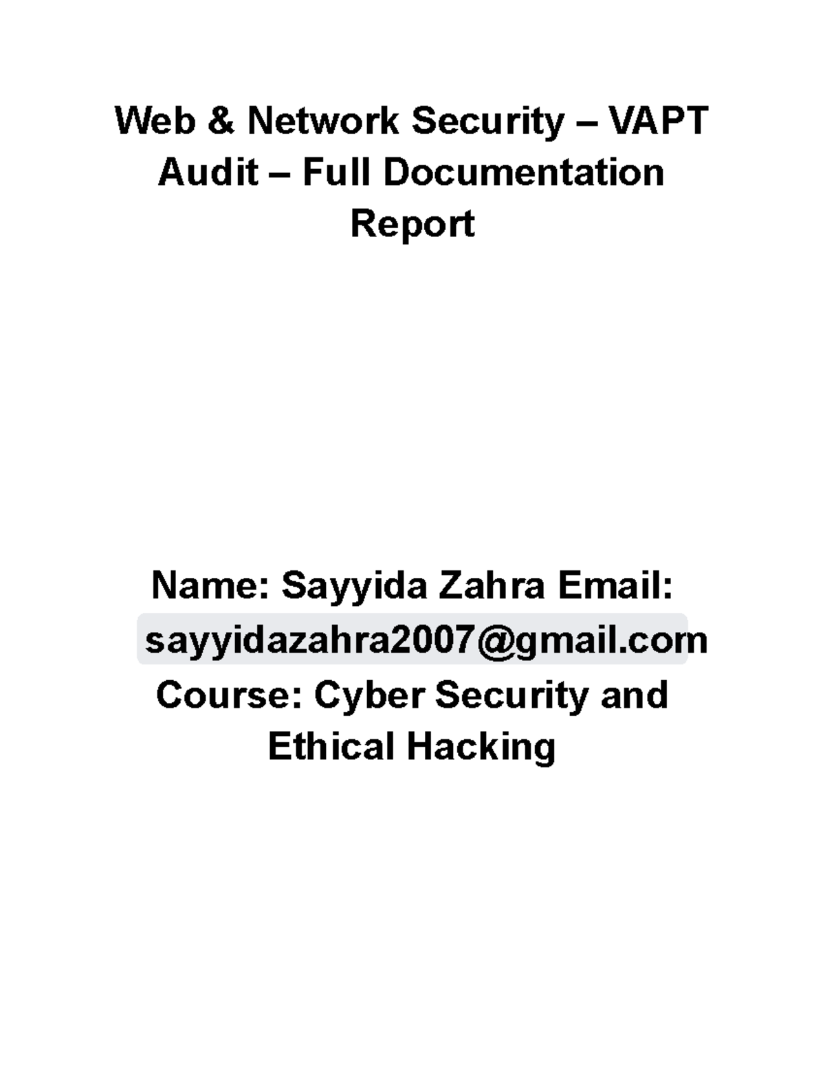 Web & Network Security - VAPT Audit Report (Cyber Security & Ethical ...