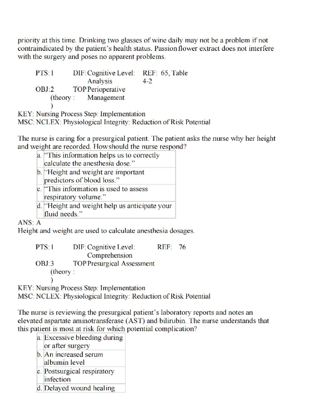 Test Bank for Medical Surgical Nursing 5th Ed: Perioperative Care ...
