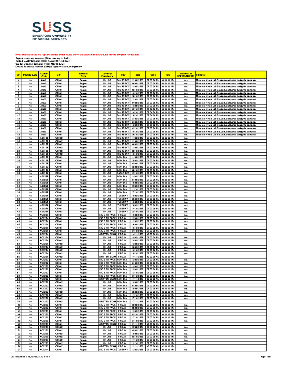 2025 Evening Classes Timetable for Postgraduate Courses (SUSS) - Studocu