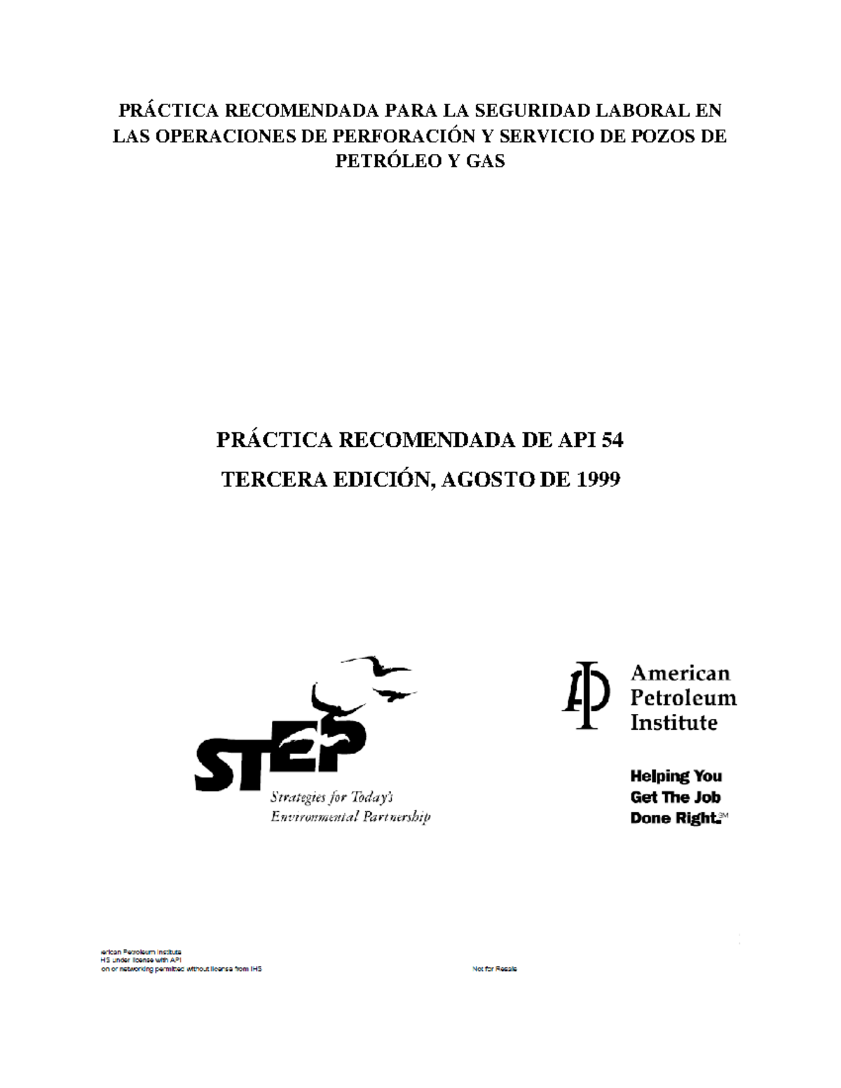 Práctica Recomendada API RP 54: Seguridad en Perforación y Servicio de ...