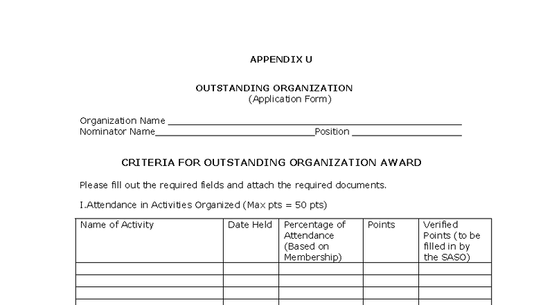 Outstanding Organization Award Application Form - Studocu