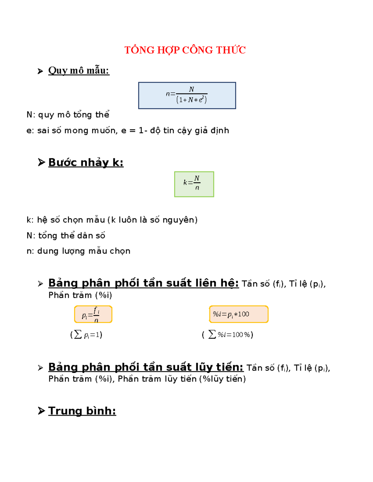Tổng Hợp Công Thức Thống Kê trong KHXH: Ôn Tập cho Kỳ Thi - Studocu