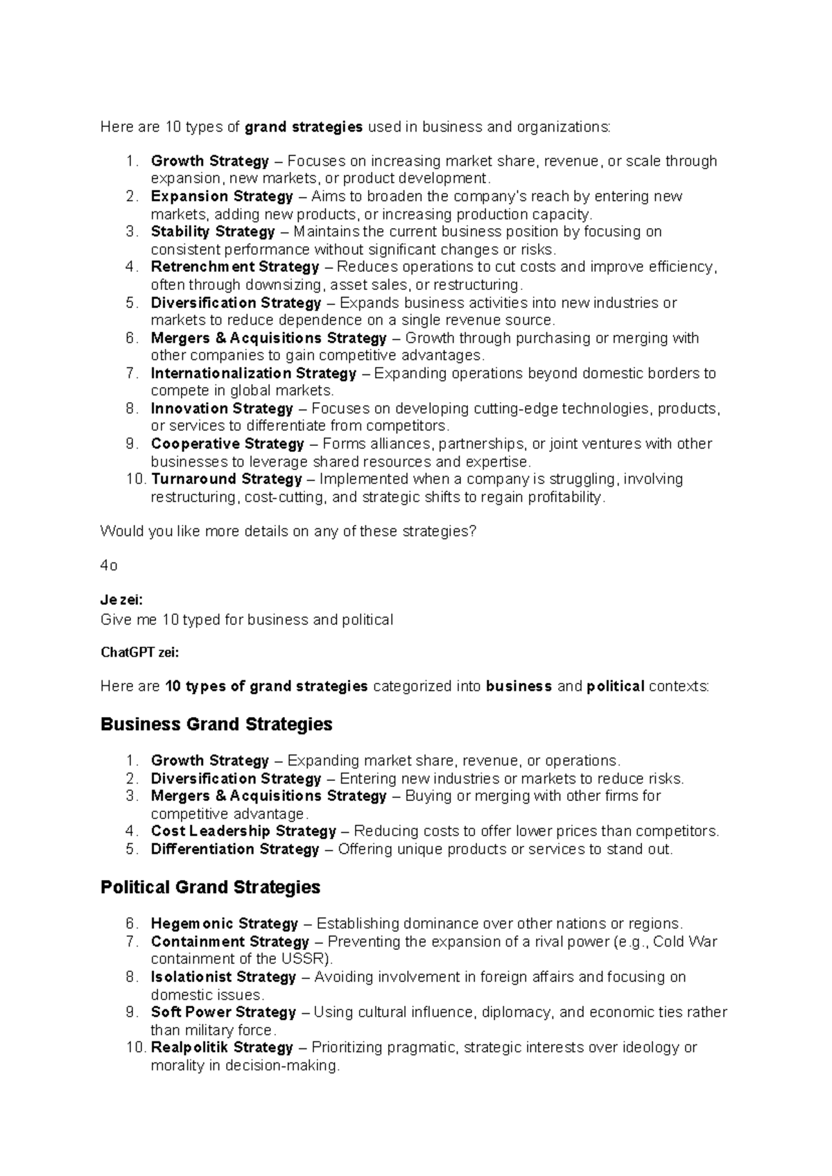 Types of Grand Strategies in Business and Politics: An Overview - Studocu