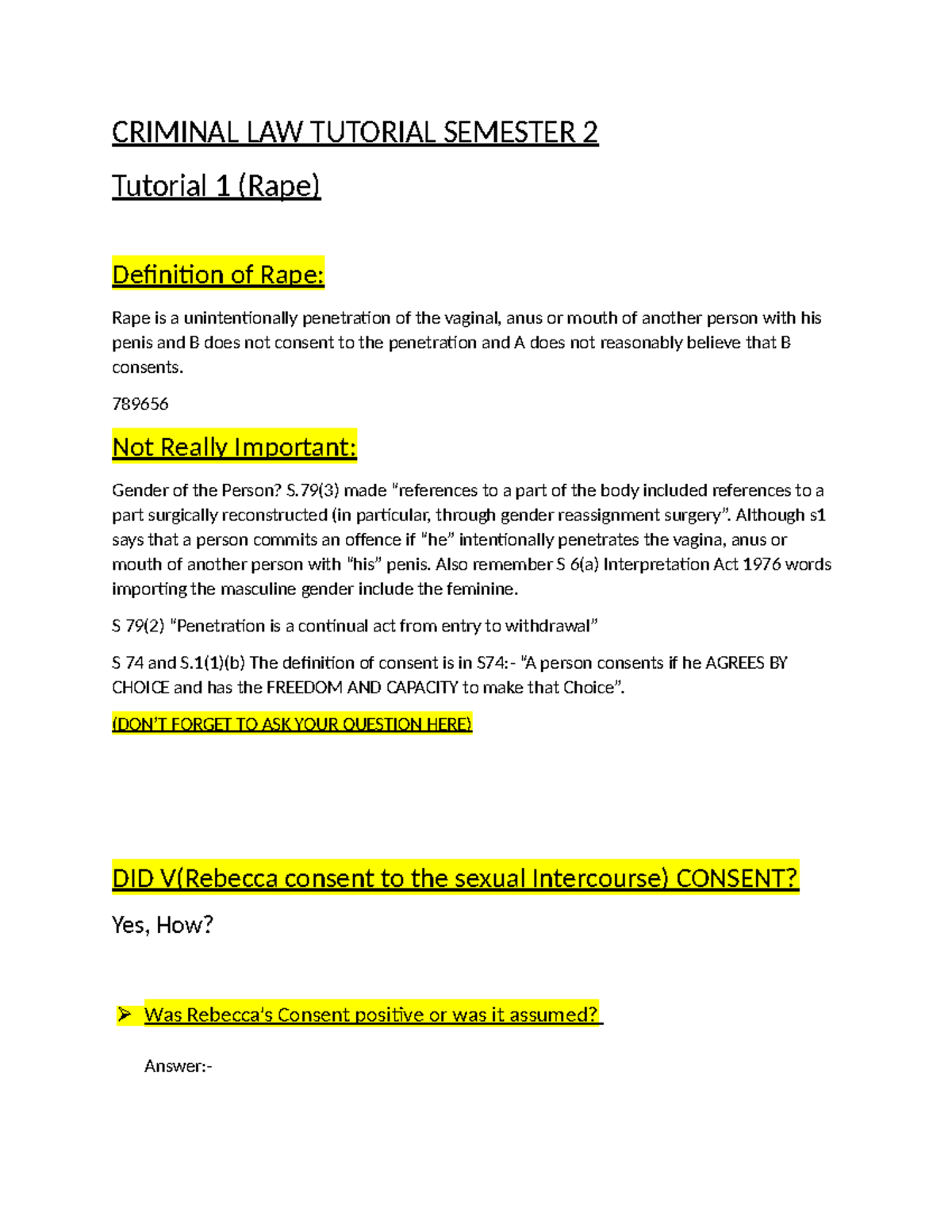 Criminal LAW Tutorial Semester 2 - CRIMINAL LAW TUTORIAL SEMESTER 2 ...