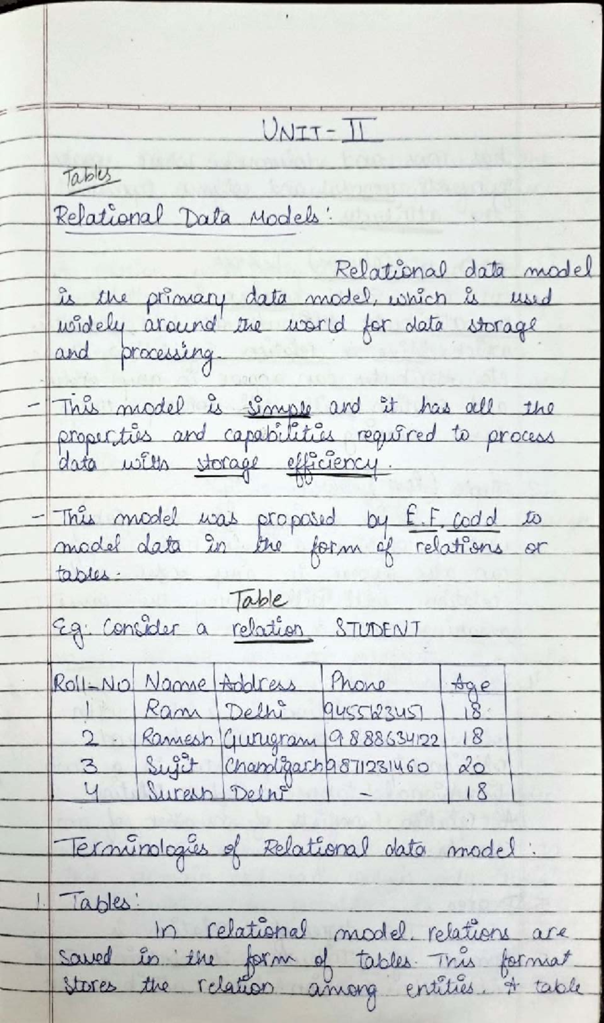 DBMS UNIT-2: Understanding Relational Data Models and Tables - Studocu