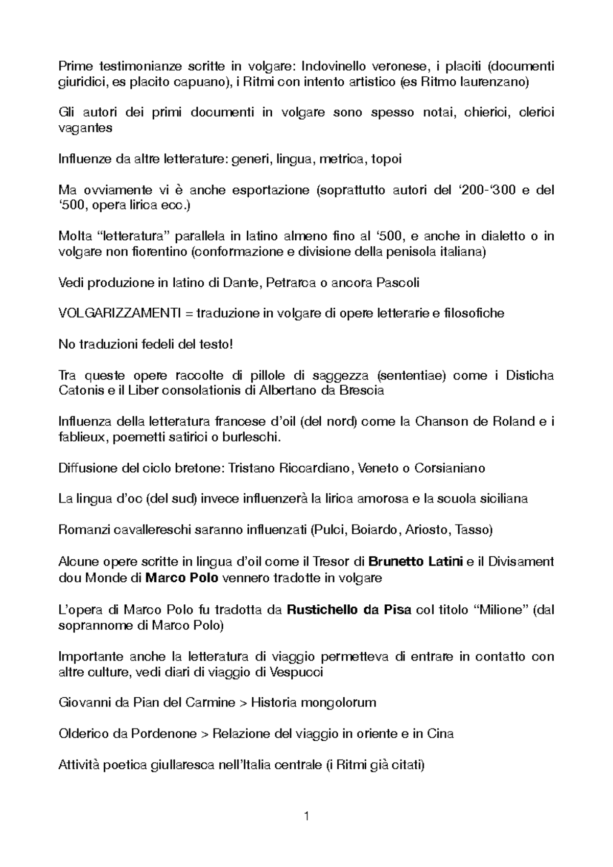 Letteratura italiana - Prime testimonianze scritte in volgare ...